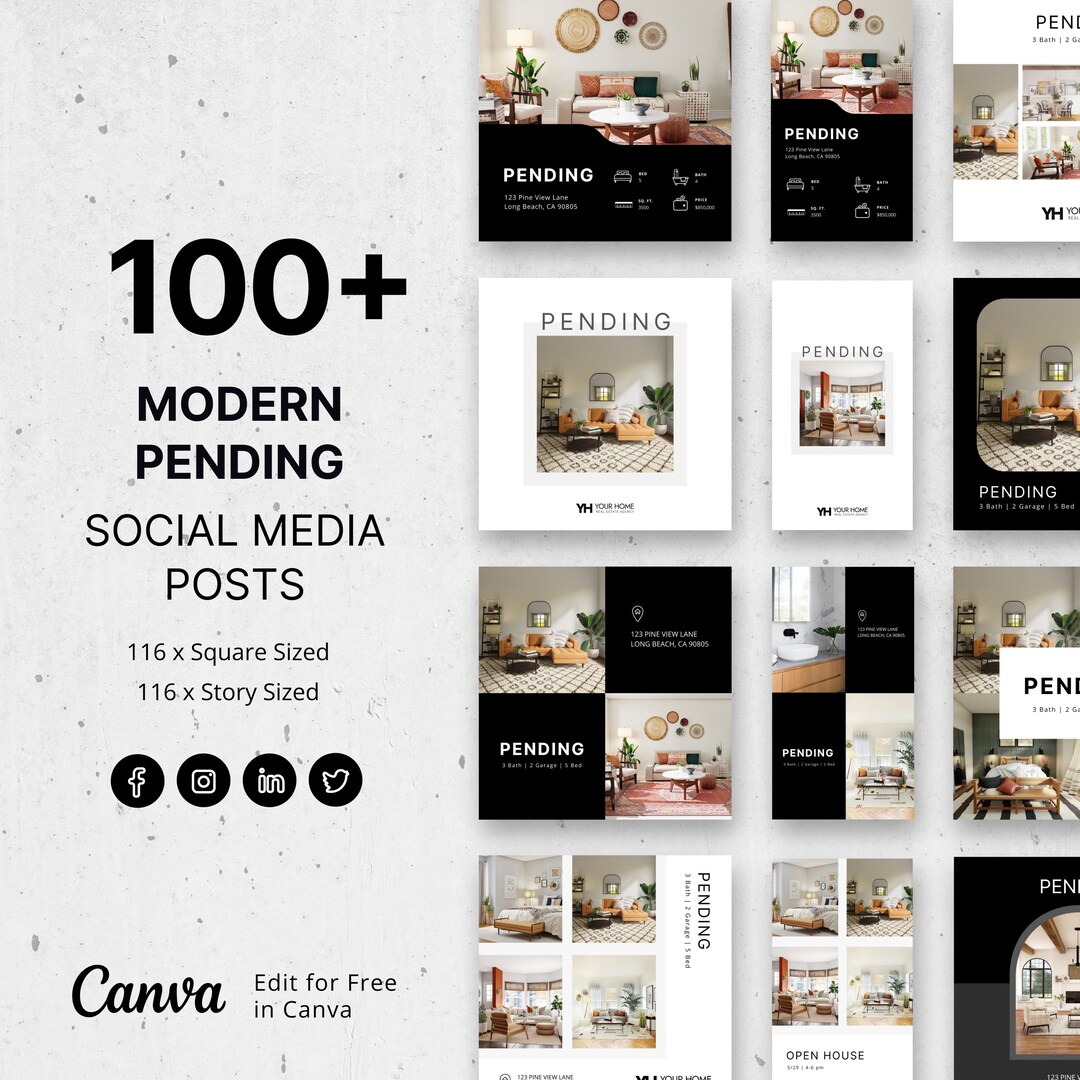 116 Real Estate Pending Social Media Templates, Real Estate Social ...