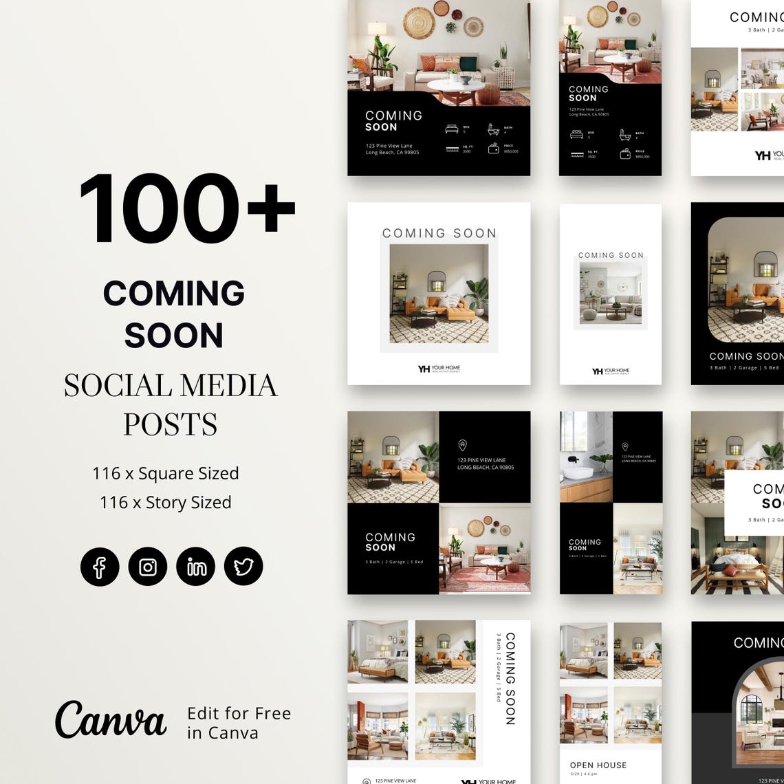 Real Estate Coming Soon Social Media Templates, Real Estate Social ...