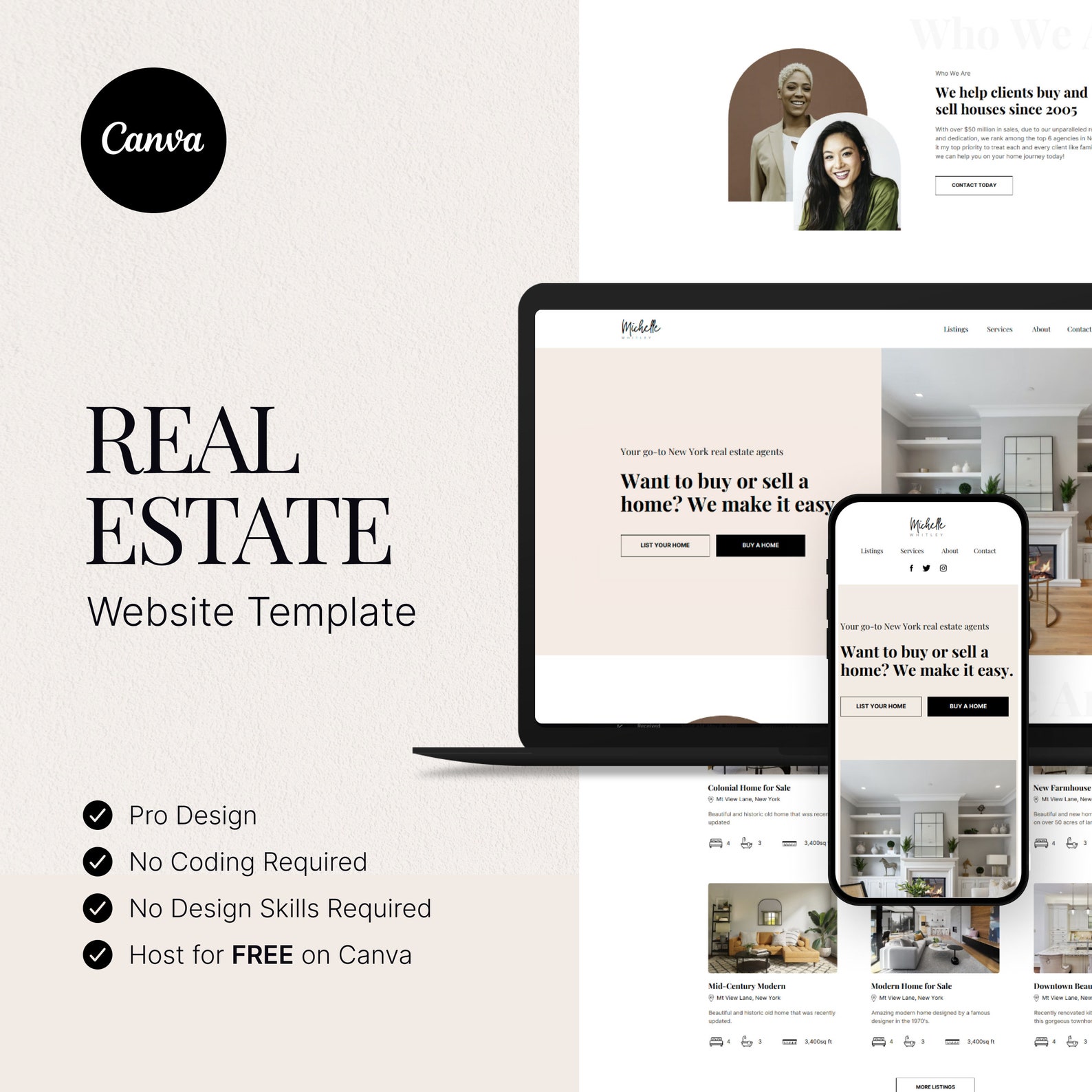 Real Estate Canva Website Template, Elegant Modern Real Estate Agent ...