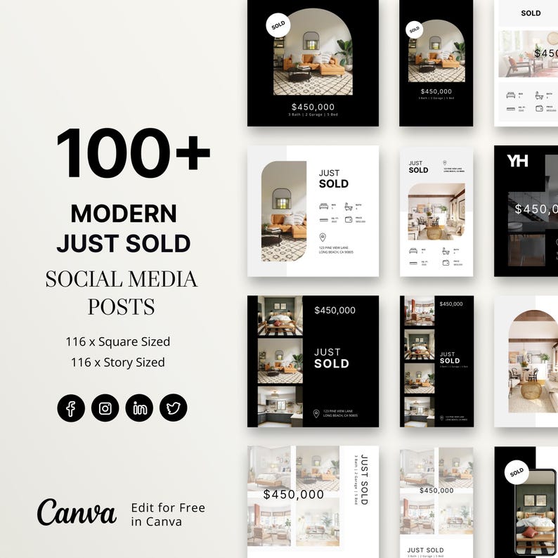 116 Just Sold Modern Real Estate Templates, Real Estate Social Media ...