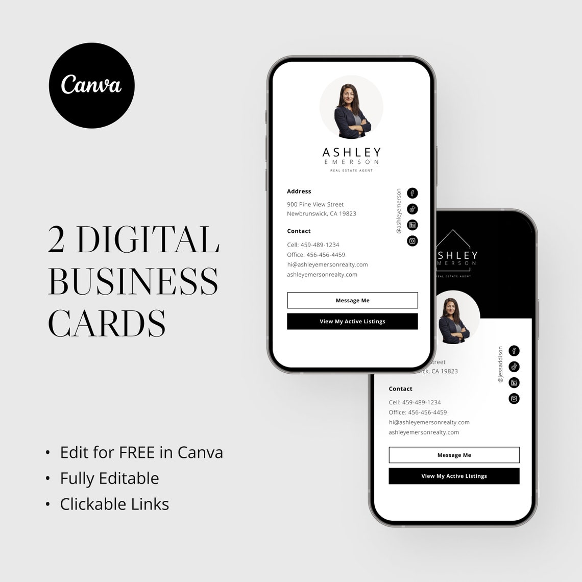 Digital Business Card Canva Template Real Estate Business - Etsy