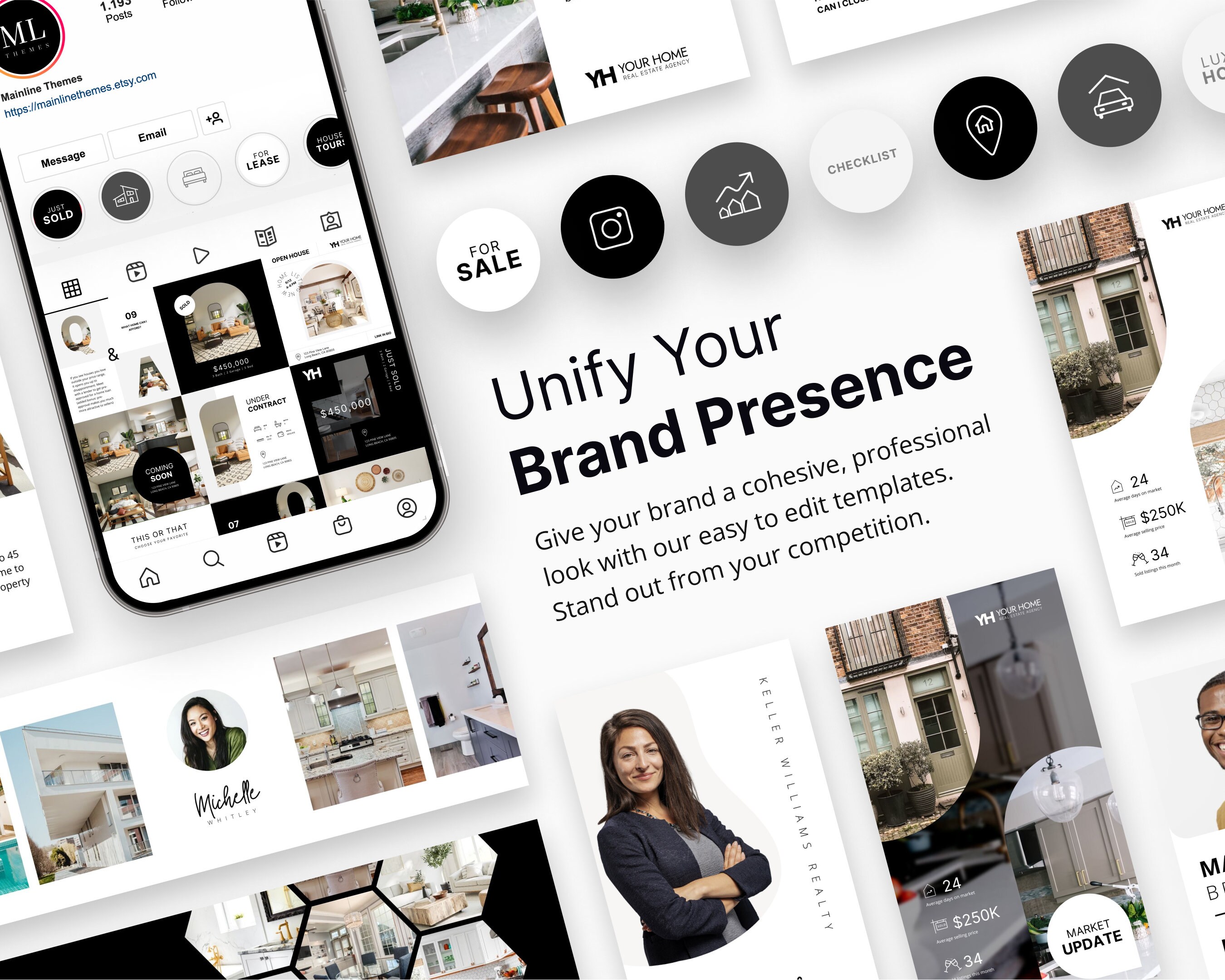 Realtor Marketing Kit, Modern Black Real Estate Bundle, Branding Bundle ...