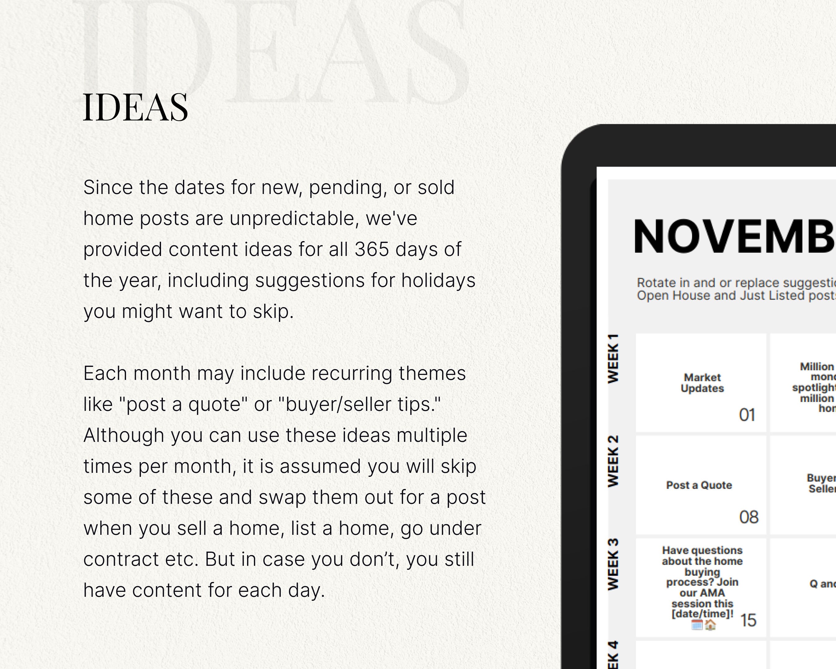 2026 Real Estate Calendar, 365 Day Social Media Content, Editable ...