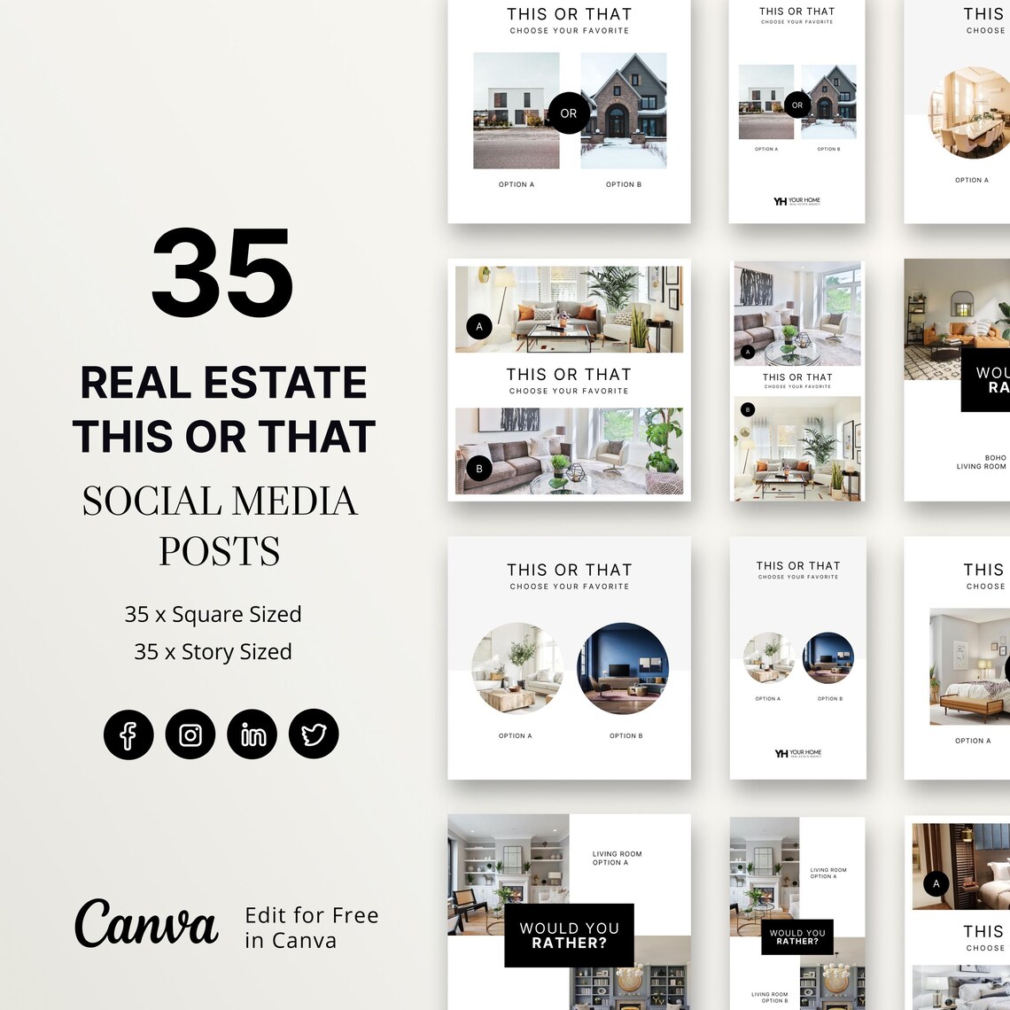 Real Estate This or That Social Media Templates, Real Estate Social ...