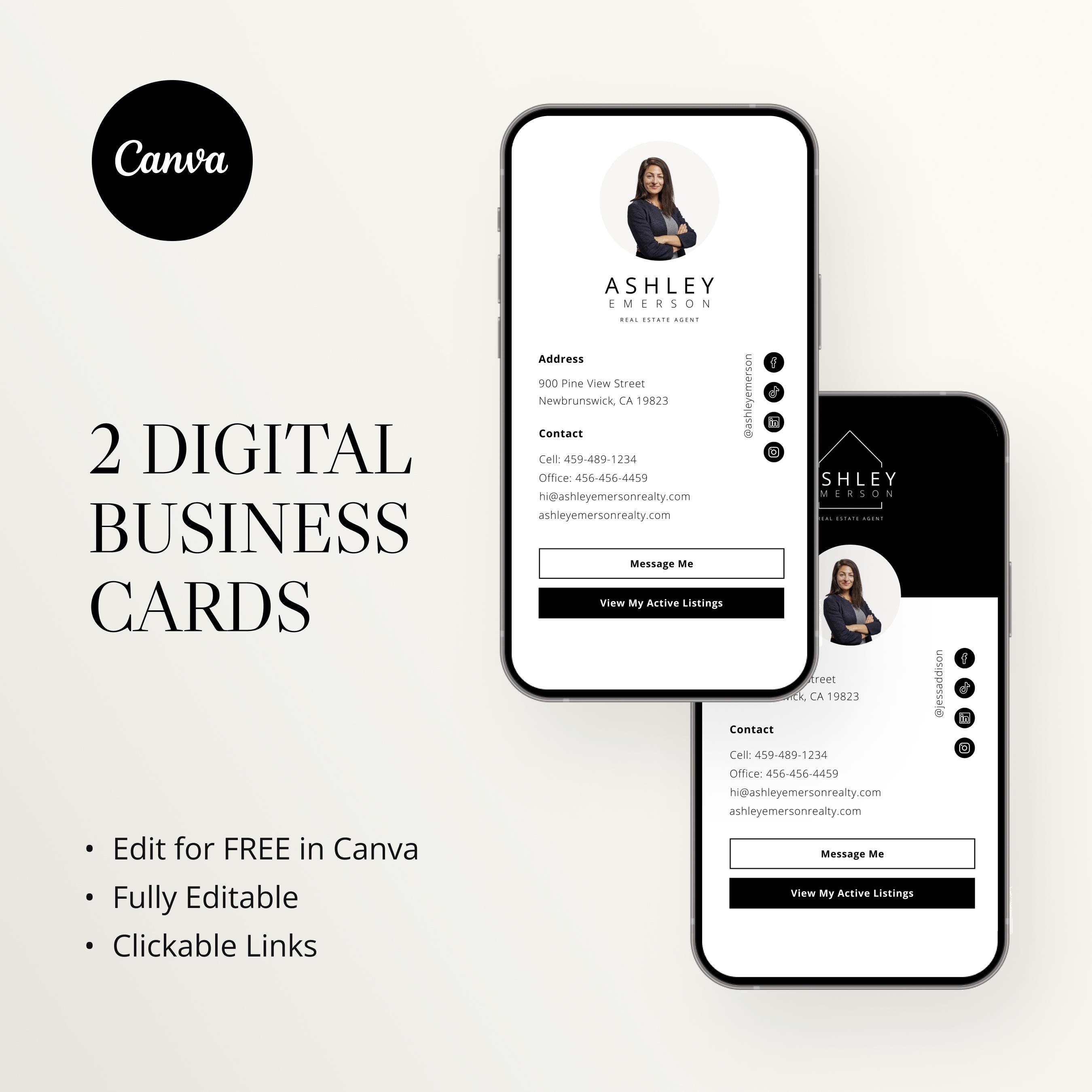 Digital Business Card Canva Template, Real Estate Business Card, Real ...