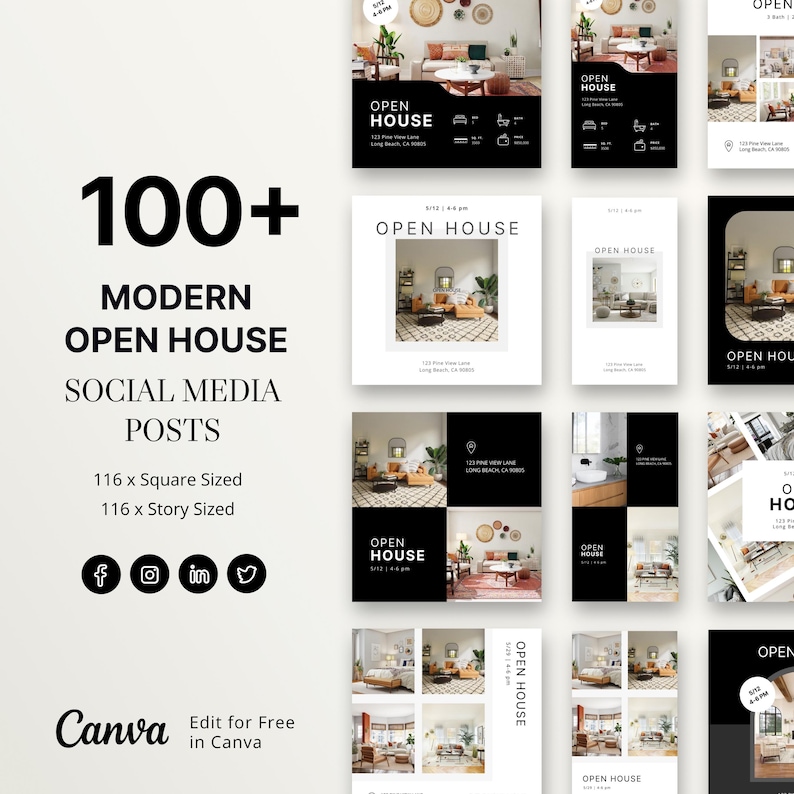 Real Estate Open House Social Media Templates, Real Estate Social Media ...