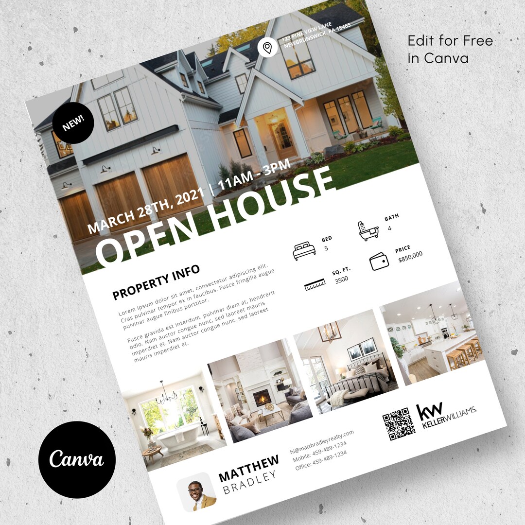 Open House Flyer, Real Estate Flyer Template, Canva Real Estate, Open ...