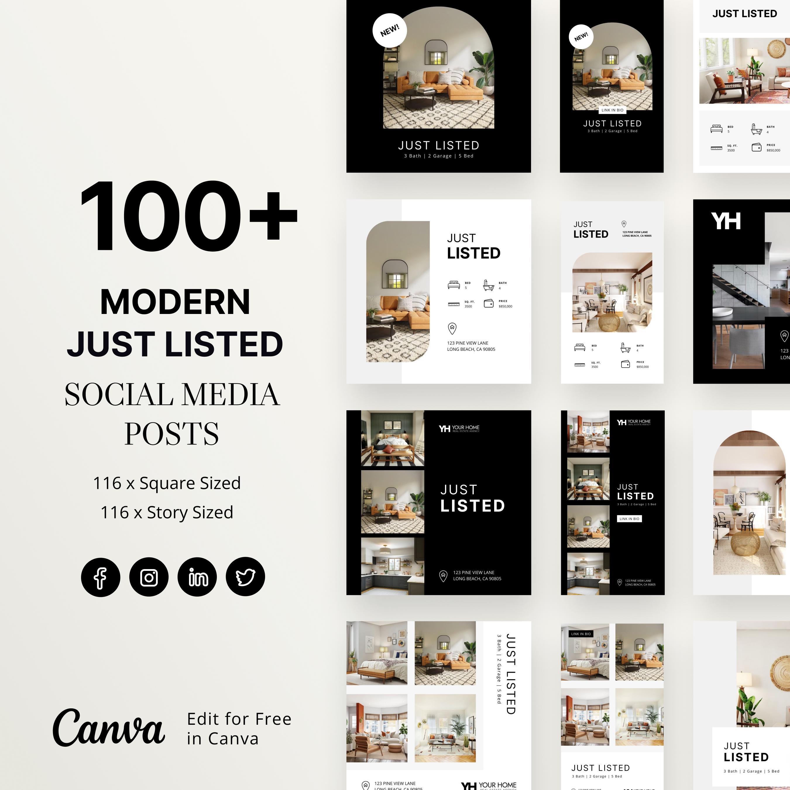 116 Just Listed Modern Real Estate Templates, Real Estate Social Media ...