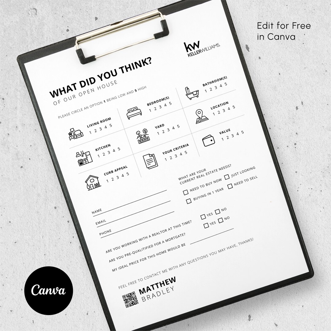 Open House Feedback Form, Real Estate Agent, Realtor Open House ...