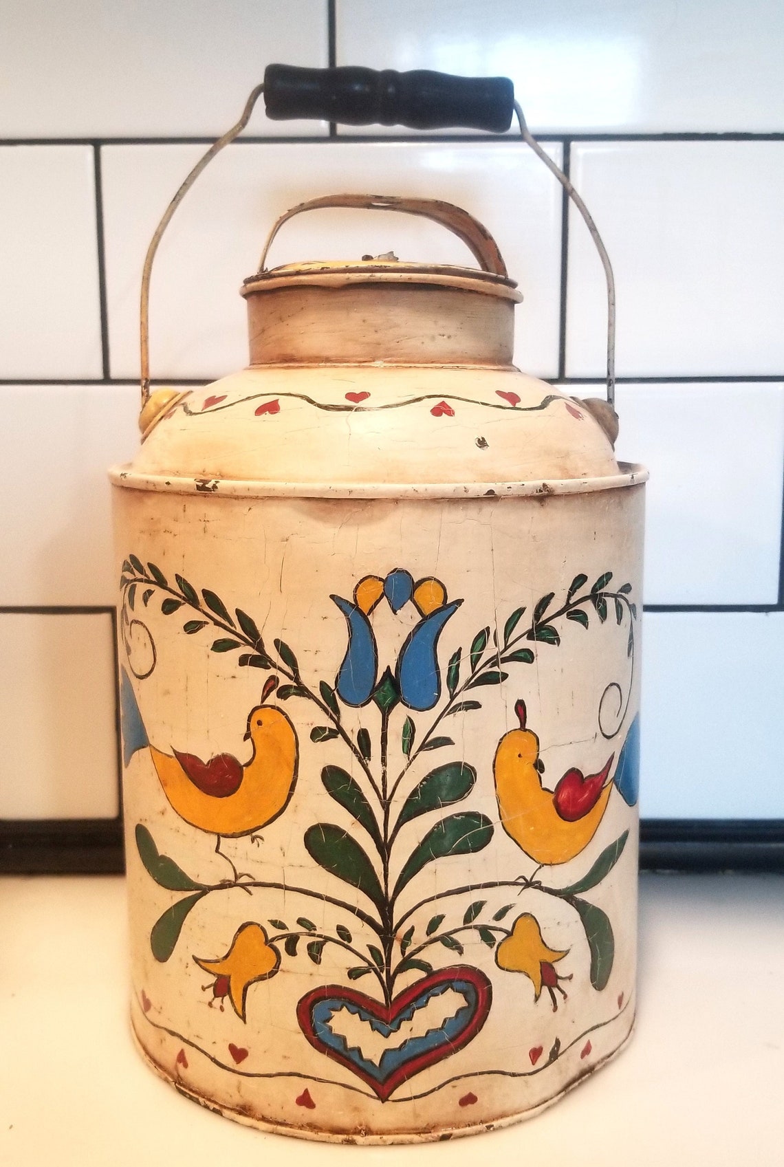 Rare Antique Pennsylvania Dutch Folk Art Toleware Americana Milk Jug ...