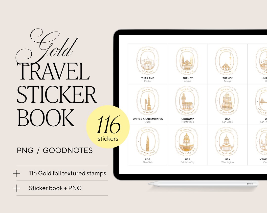 Travel Bucket List Stickers | Travel Sticker Book | Digital Travel ...