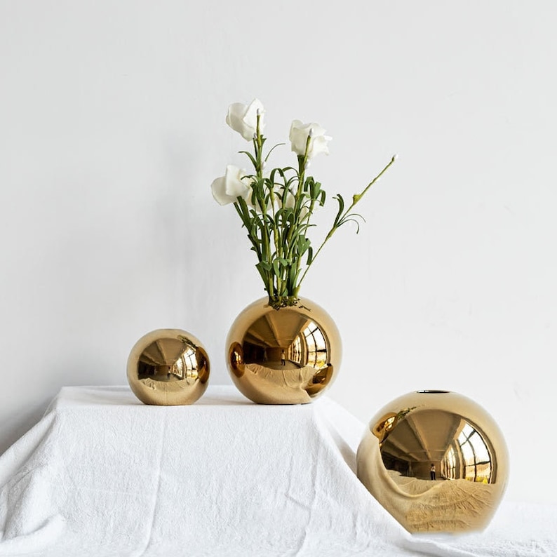 Golden Ceramic Ball Flower Vase Modern Art - Etsy