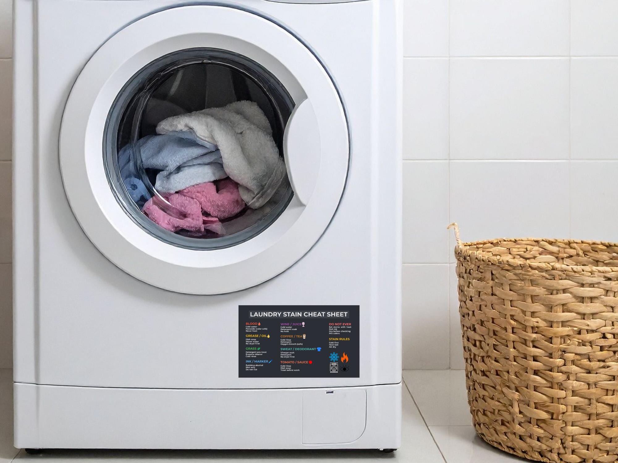 Laundry Stain Cheat Sheet Magnet - Quick Stain Removal Guide for ...