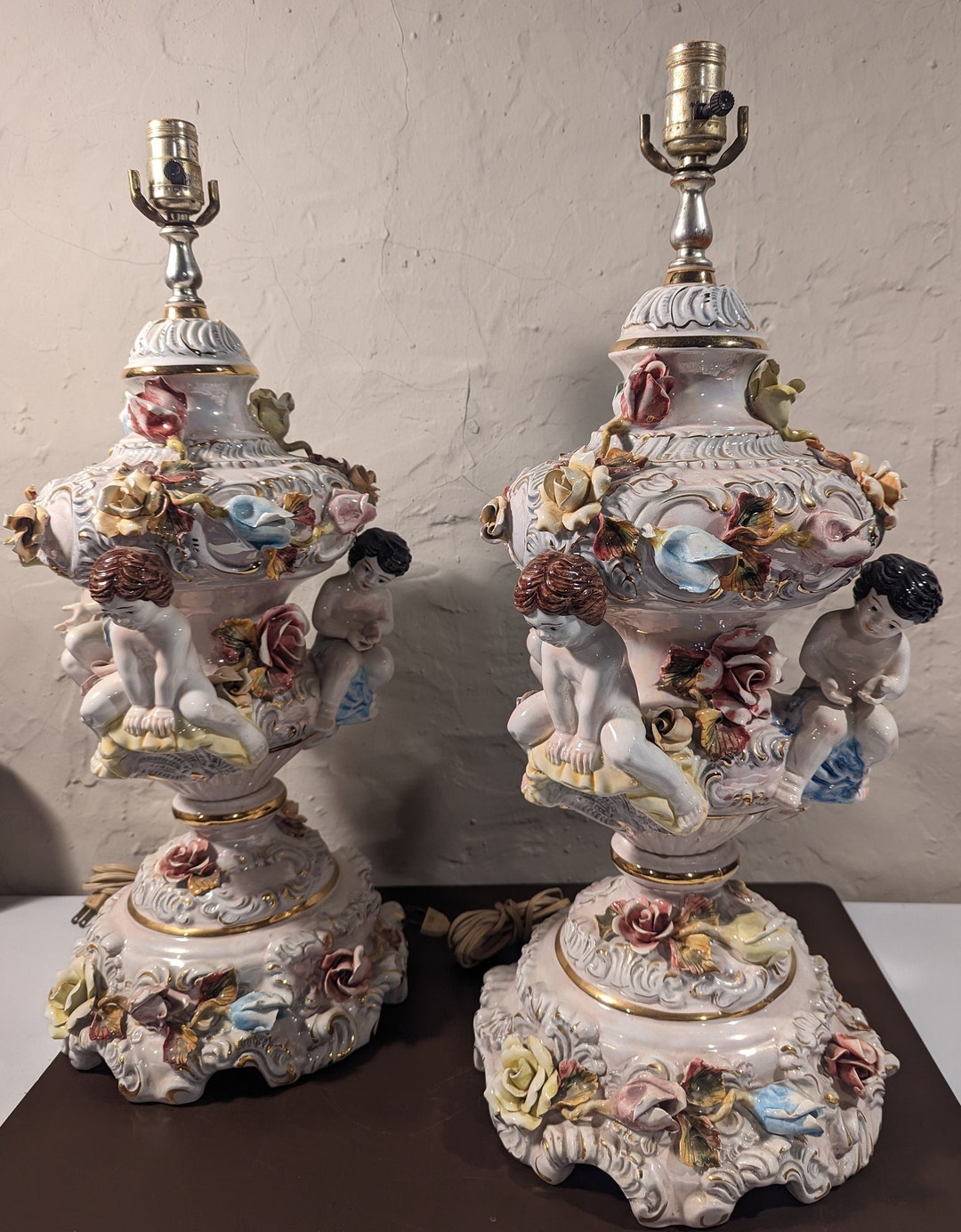 Pair of Vintage Italian Capodimonte Lamps - Etsy