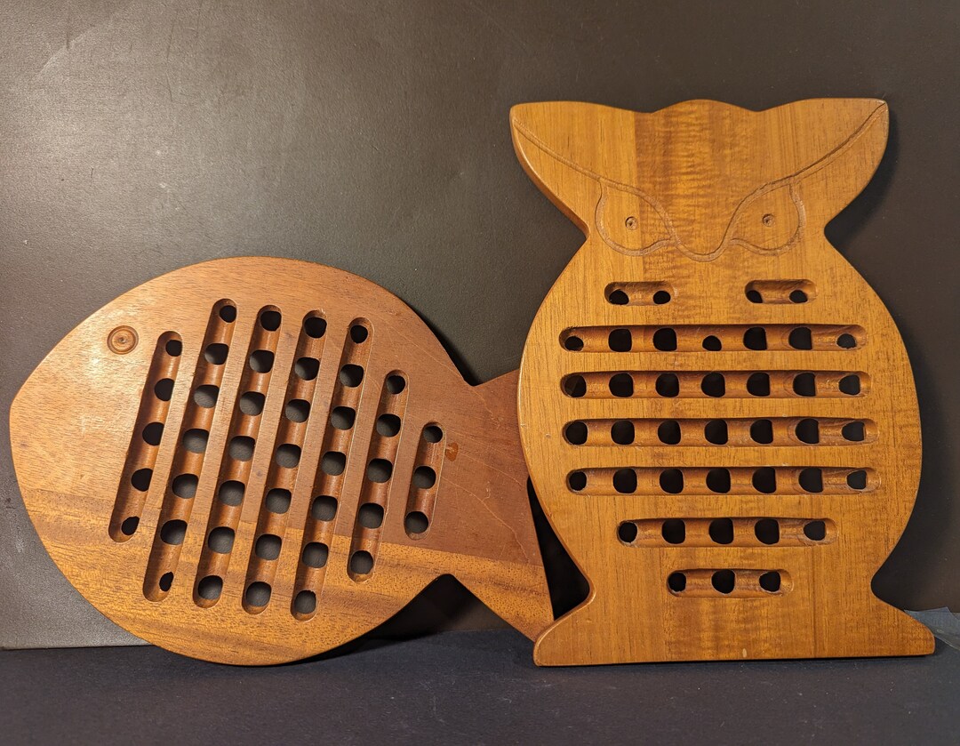 Teak Wood Fish and Owl Trivet Vintage Mid Century Modern - Etsy