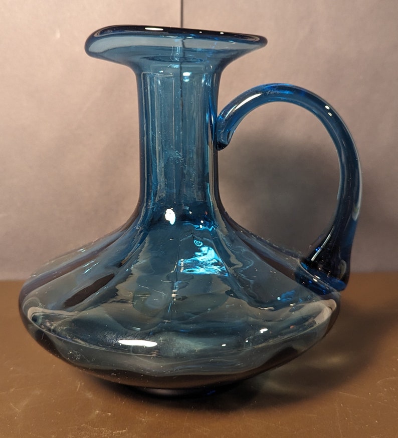 Rare BLENKO Glass Blue Optic Paneled Pitcher W/ Applied Handle - Etsy