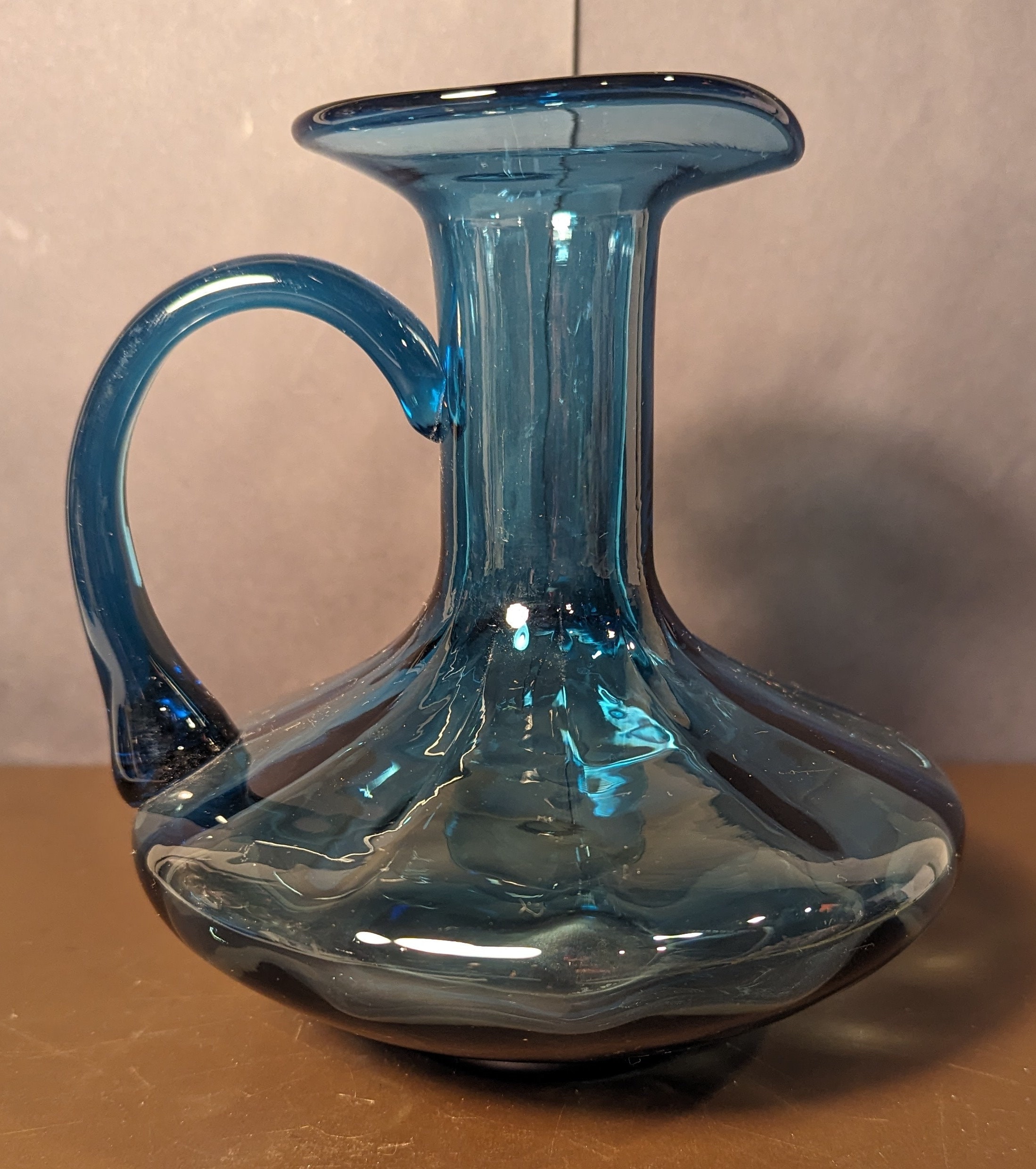 Rare BLENKO Glass Blue Optic Paneled Pitcher W/ Applied Handle - Etsy