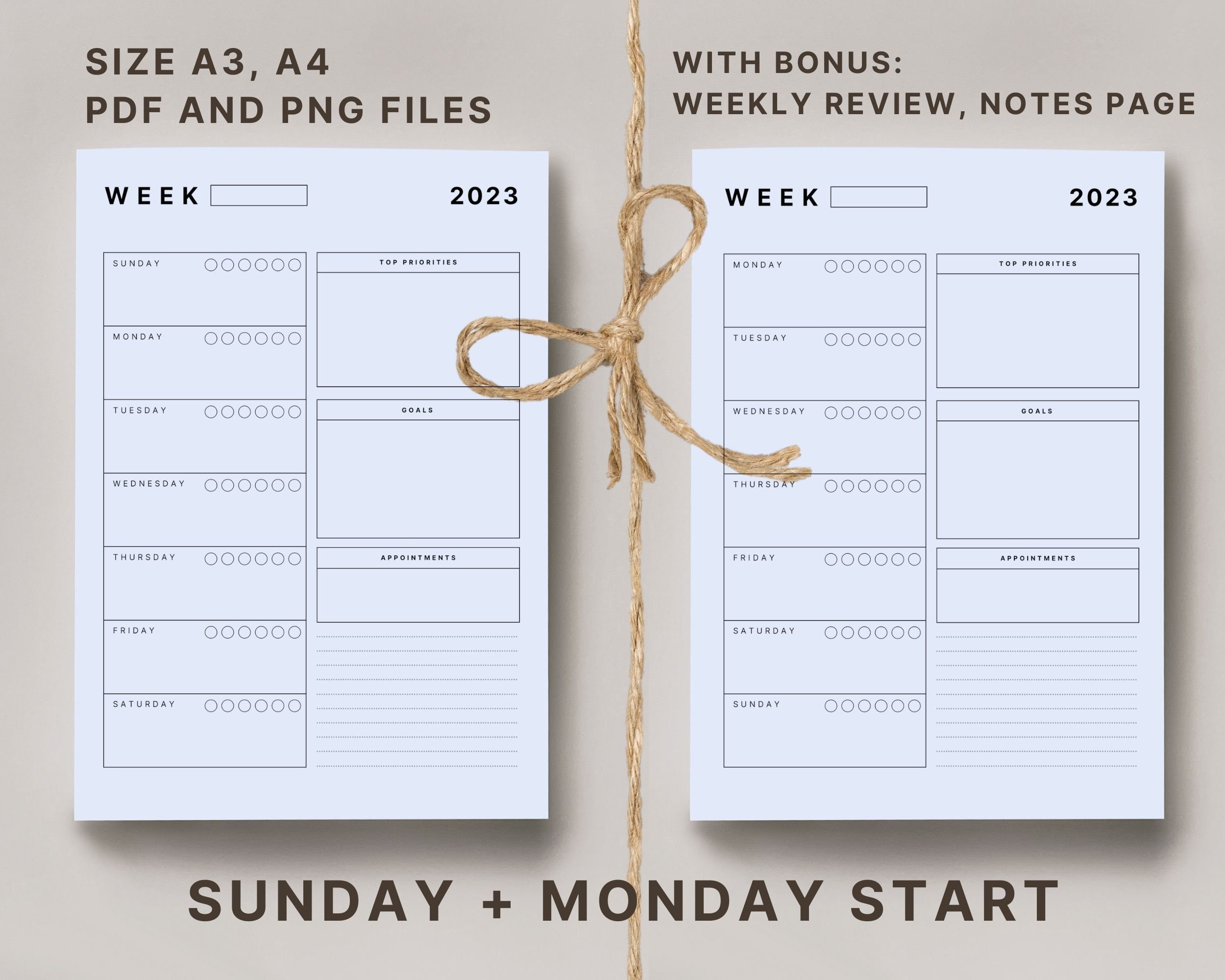 Printable Weekly Planner 2023 Printable and Digital Monday - Etsy