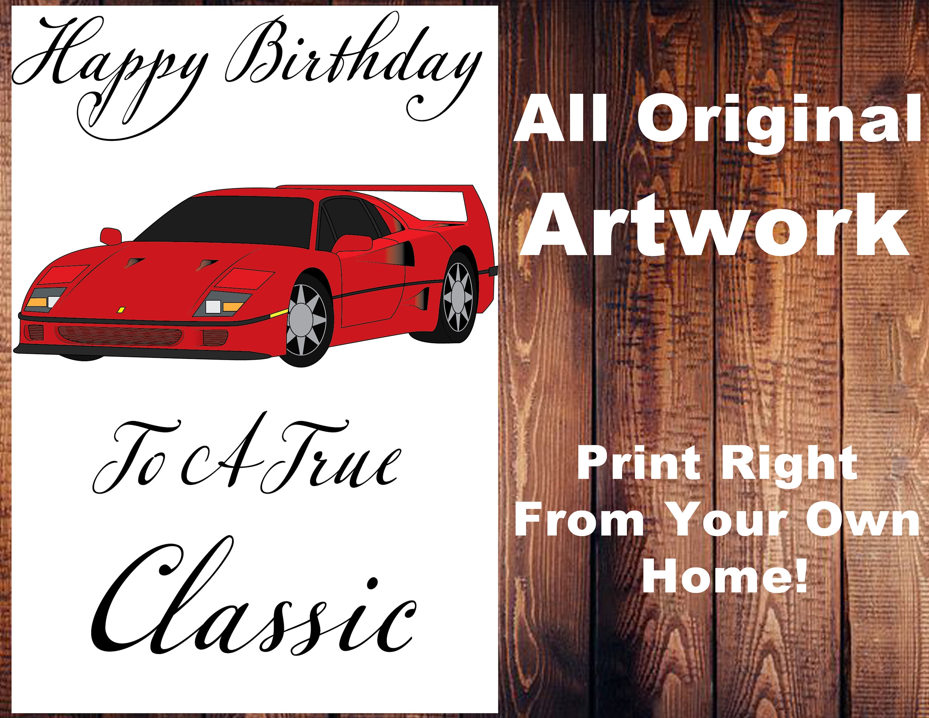 Classic Car Birthday Card Printable,happy Birthday Card Download ...