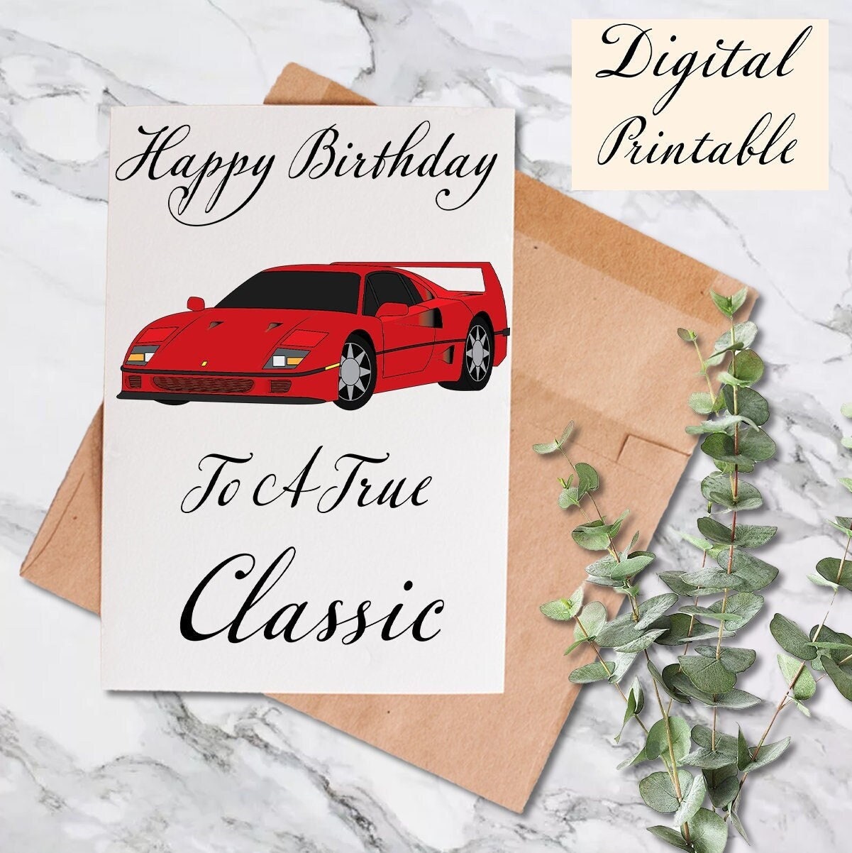 Classic Car Birthday Card Printable,happy Birthday Card Download ...