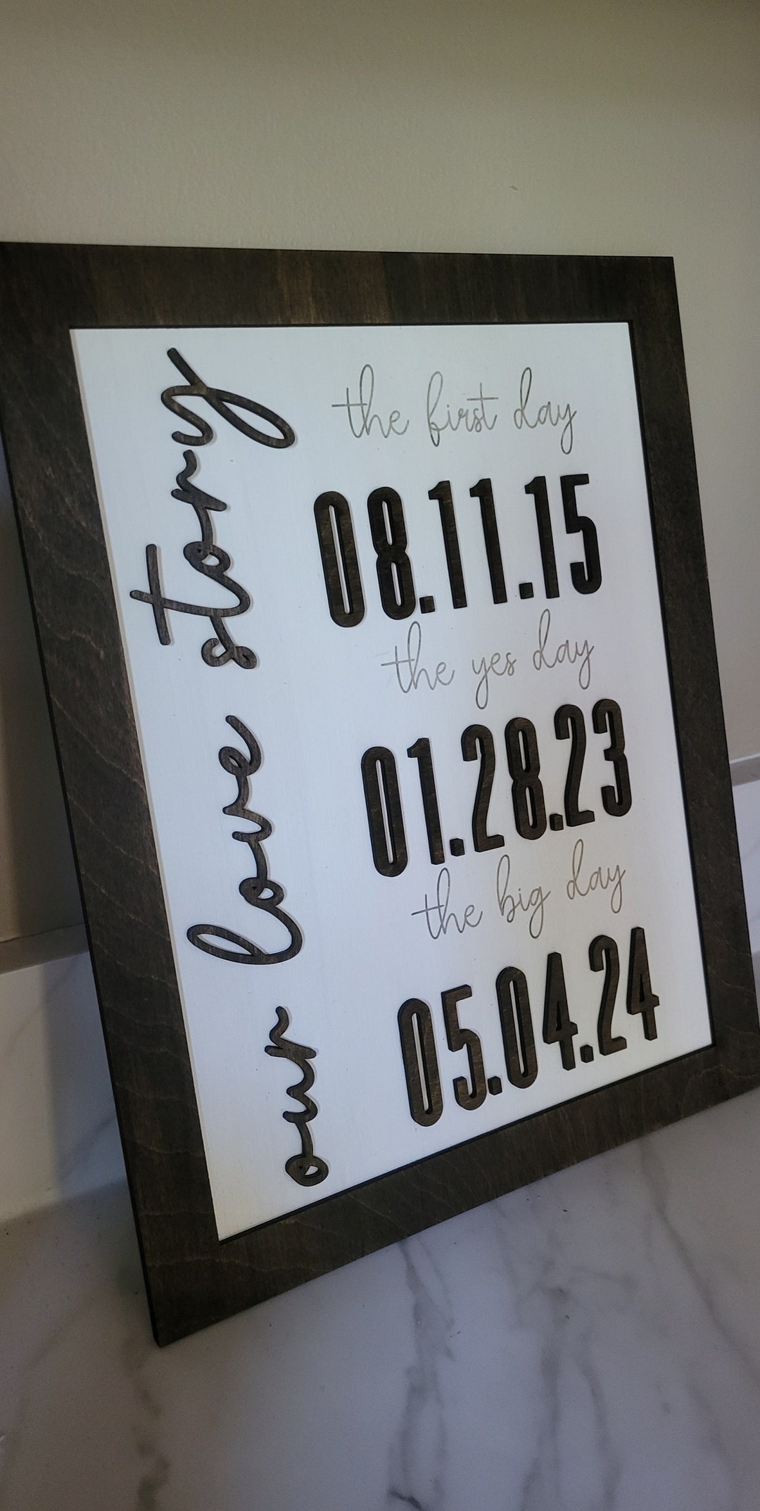 Our Special Dates Sign, Our Love Story Sign, Wood Engraved & Stained ...