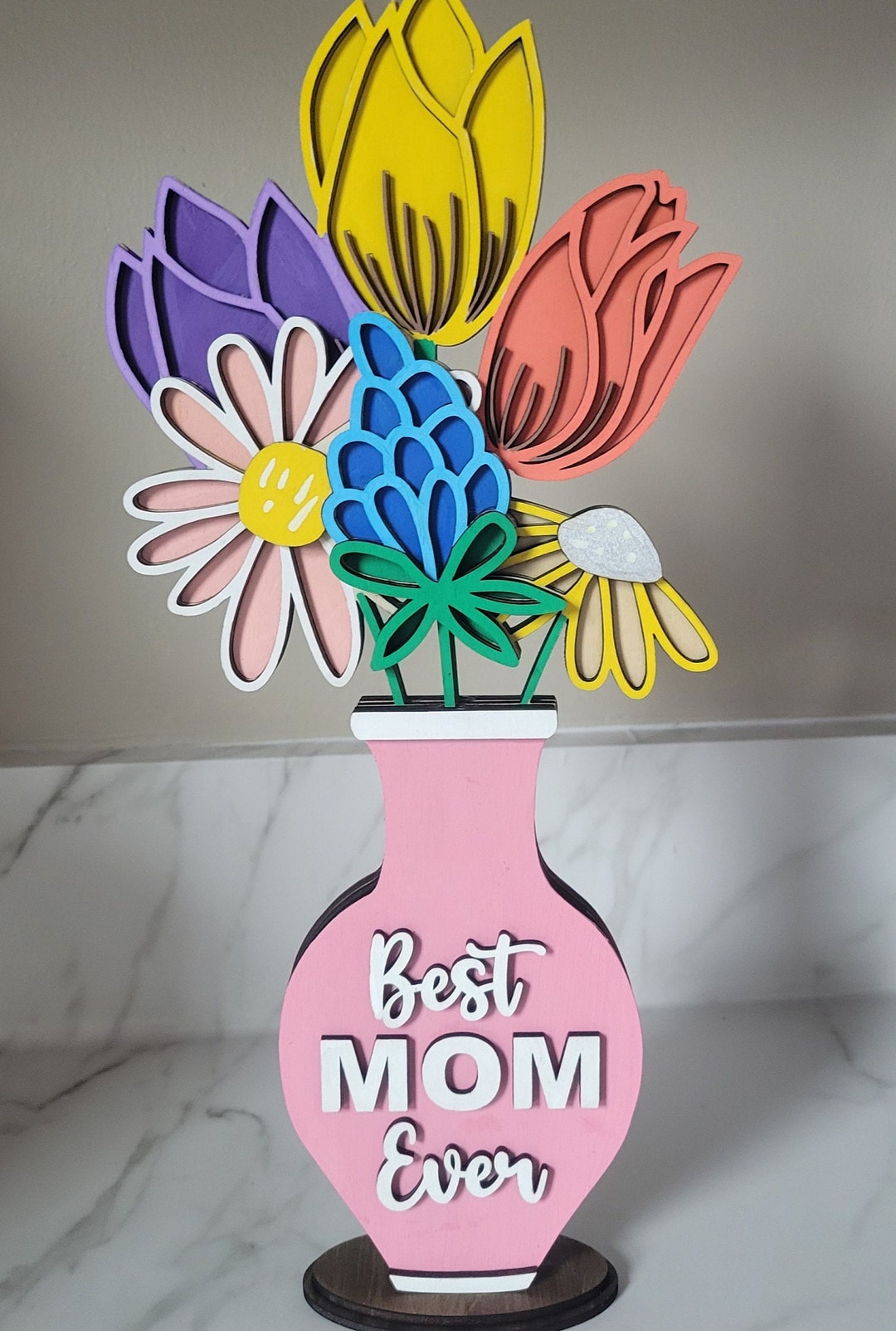3D Wooden Best Mom Ever Flower Pot - Etsy