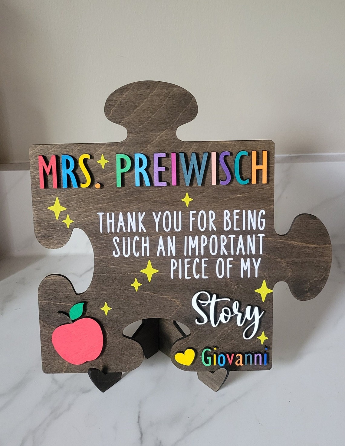 Personalized 3D Wooden Thank You Puzzle Piece, Teacher Gift, Hand ...