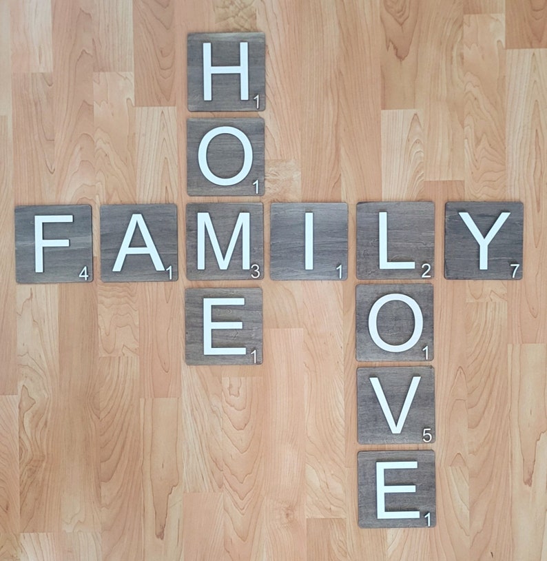 3D 4X4 Wood Scrabble Tiles, Stained Wood Tiles, Family Wall Decoration ...
