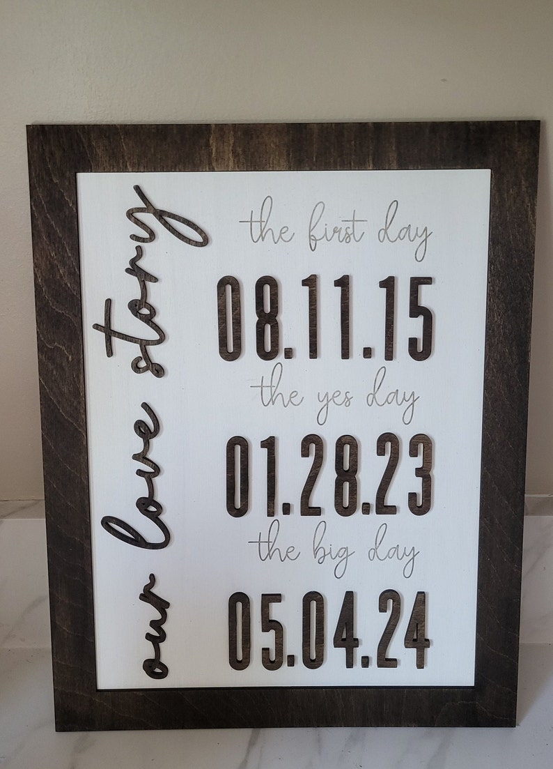 Our Special Dates Sign, Our Love Story Sign, Wood Engraved & Stained ...
