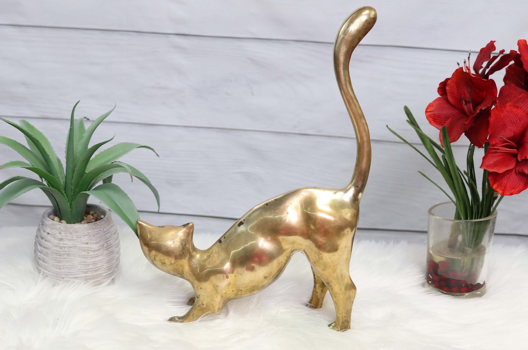 Large Heavy Brass Cat Figure, MCM Cat, Brass Cat Figurine Cat Lover ...