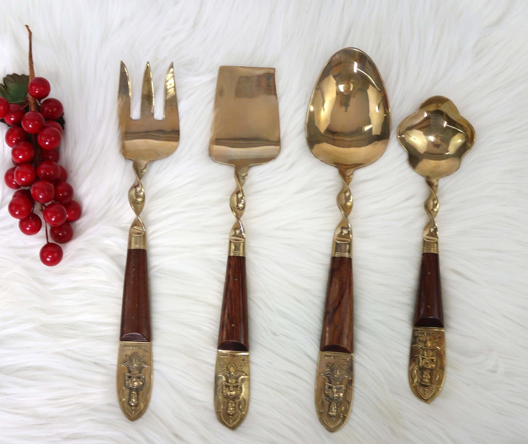 Mid-century Modern Thai Siam Buddaha Brass and Rosewood Flatware ...