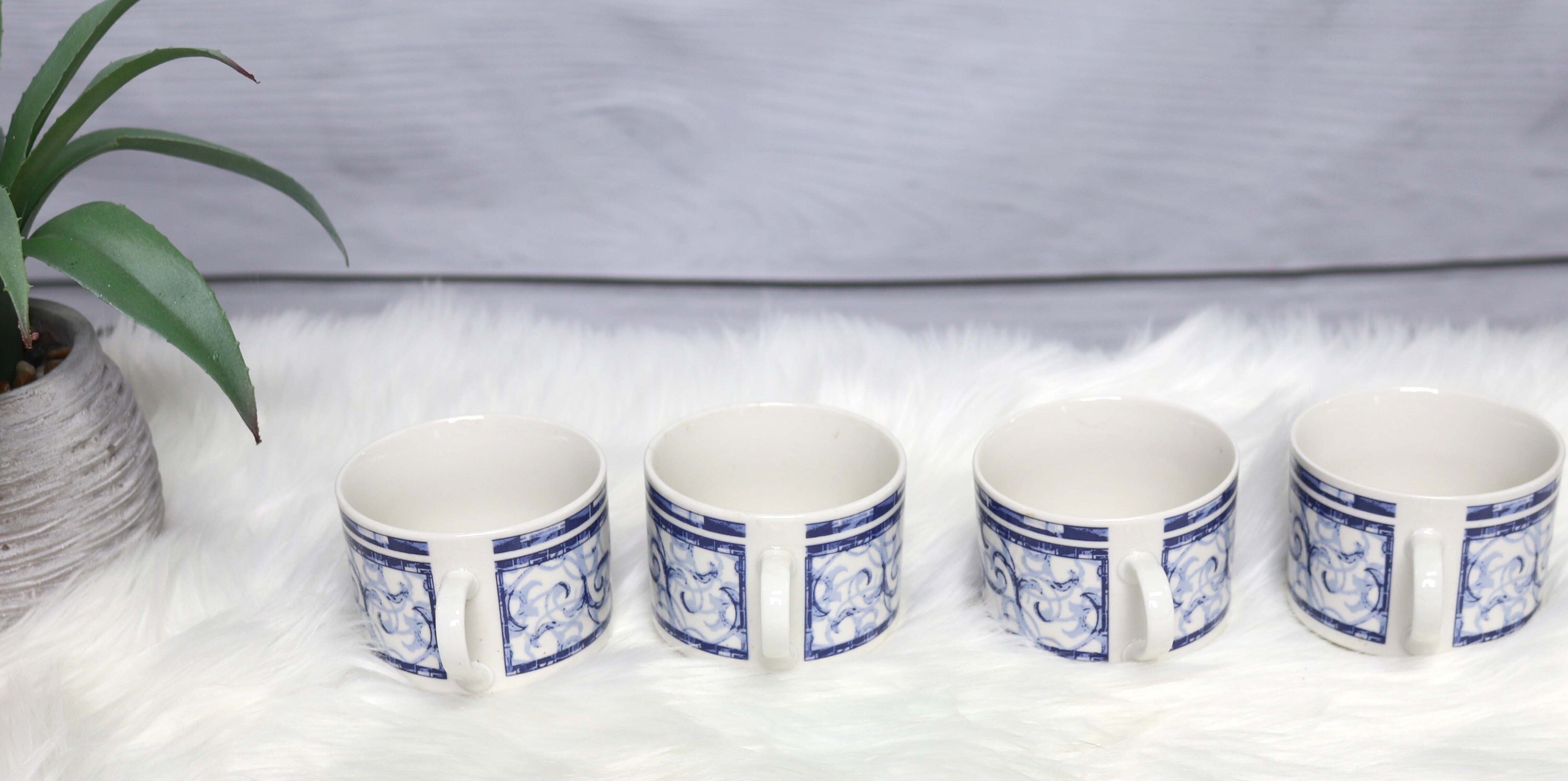 4 Pc. Set Vintage Oneida Breton Blue Pattern Coffee Cup, Flat Cup ...