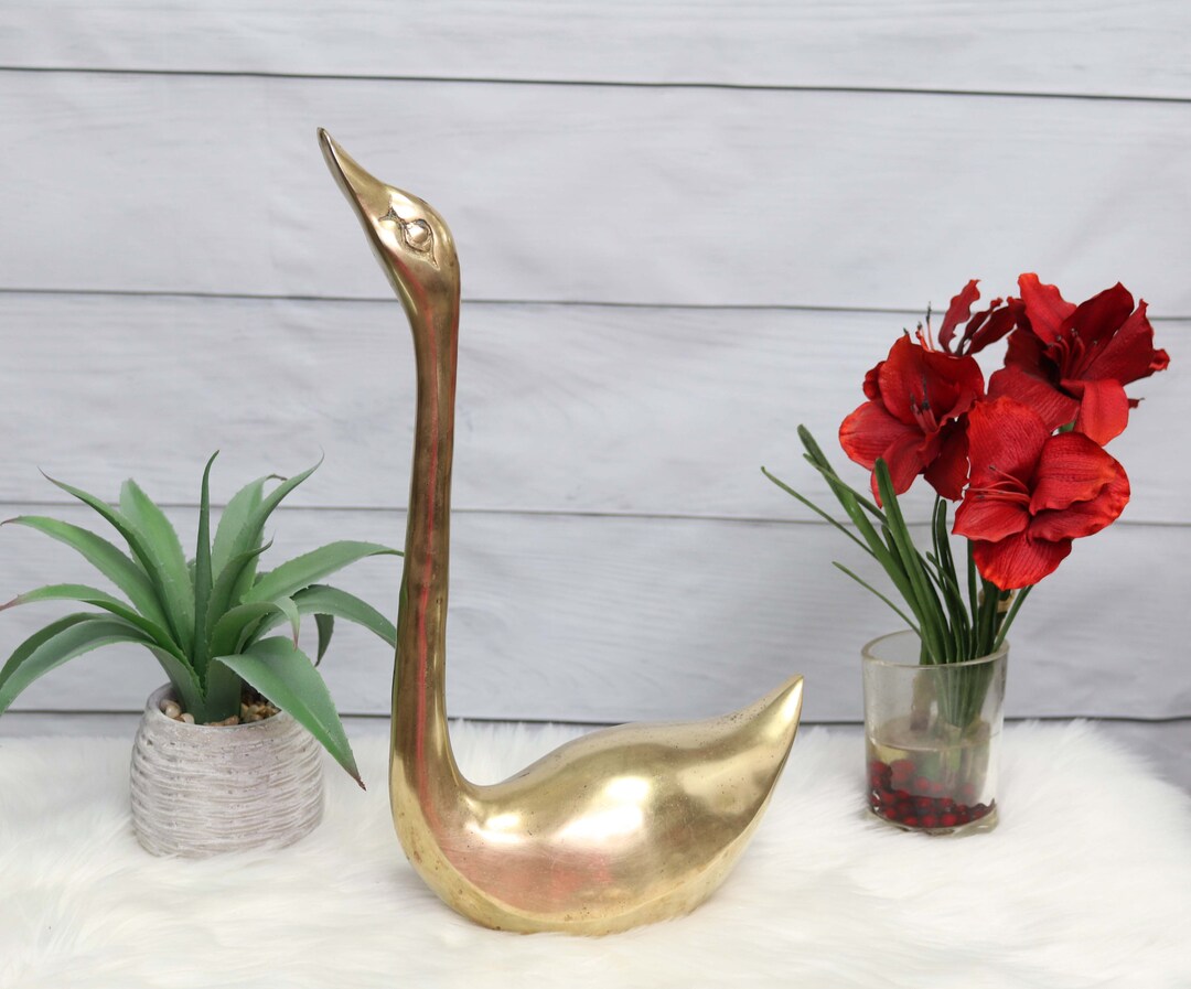 Solid Brass Goose Figurine, MCM Heavy, Mid Century Modern Statue, Table ...