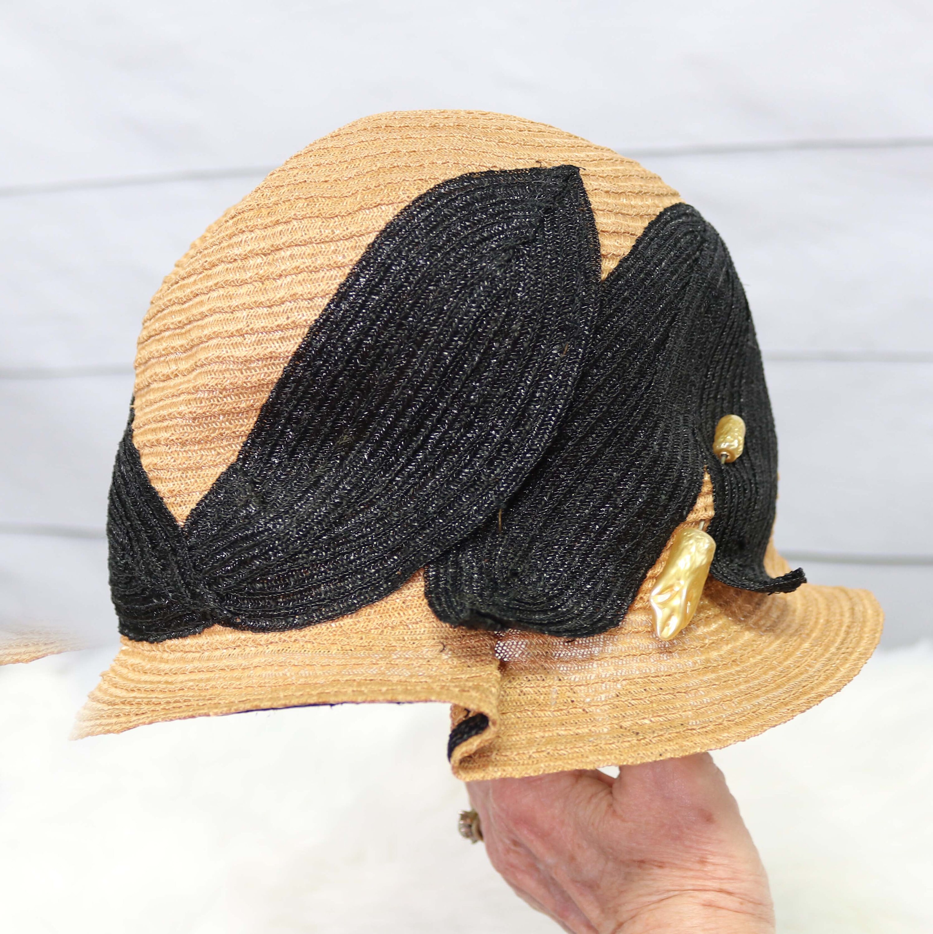 Natural Straw and Black Straw 1920’s Cloche Hat, 1920’s Gatsby Cloche ...