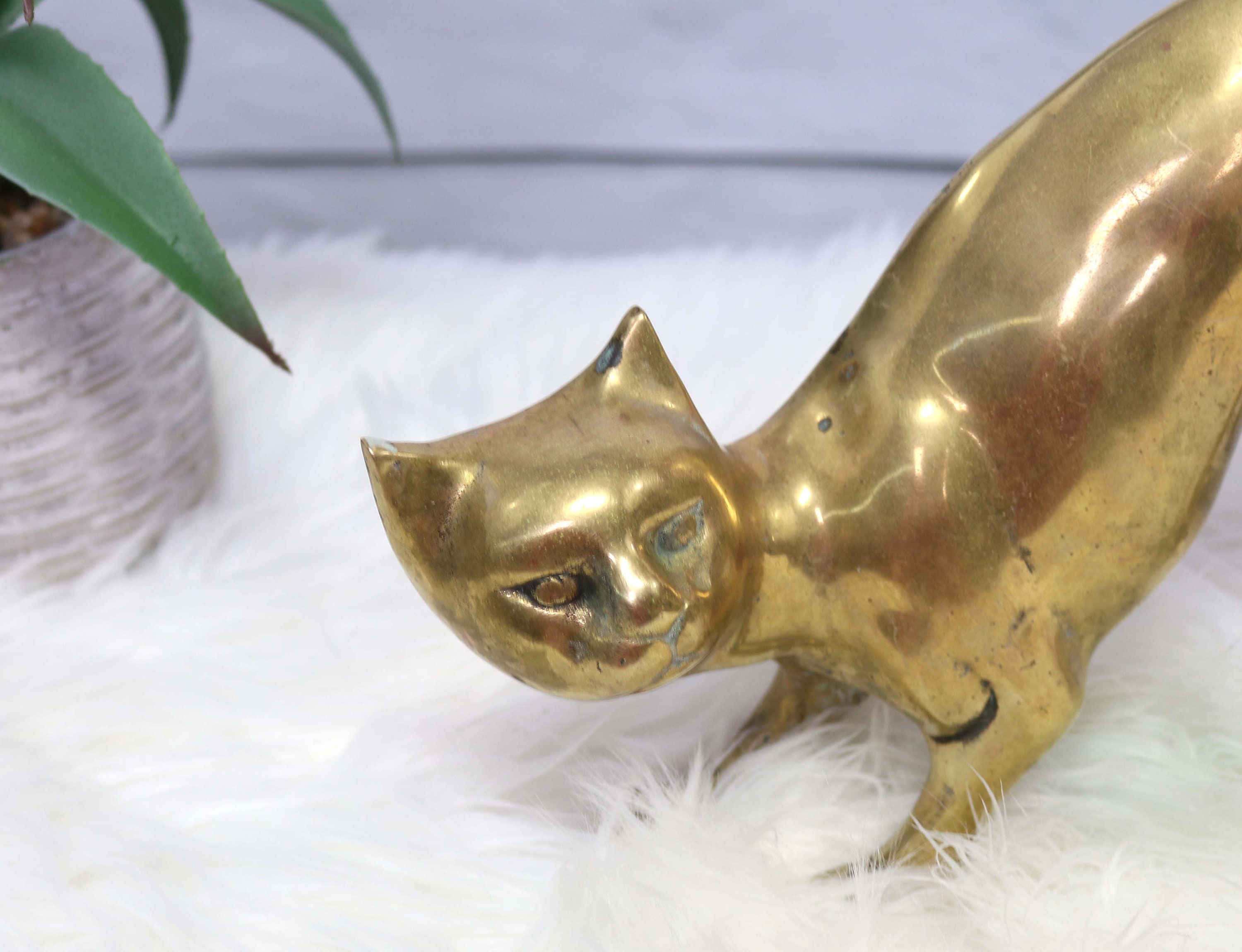 Large Heavy Brass Cat Figure, MCM Cat, Brass Cat Figurine Cat Lover ...
