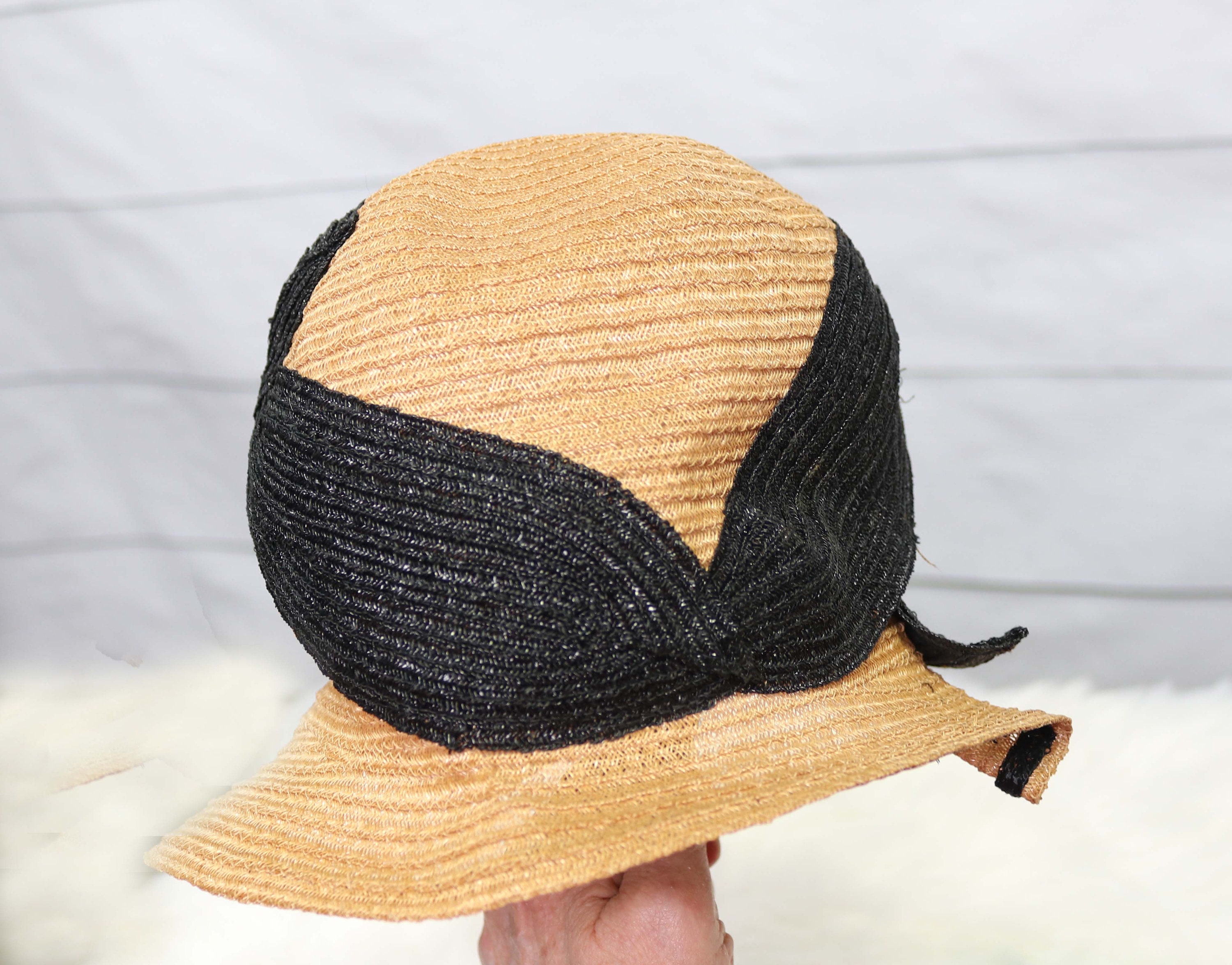 Natural Straw and Black Straw 1920’s Cloche Hat, 1920’s Gatsby Cloche ...