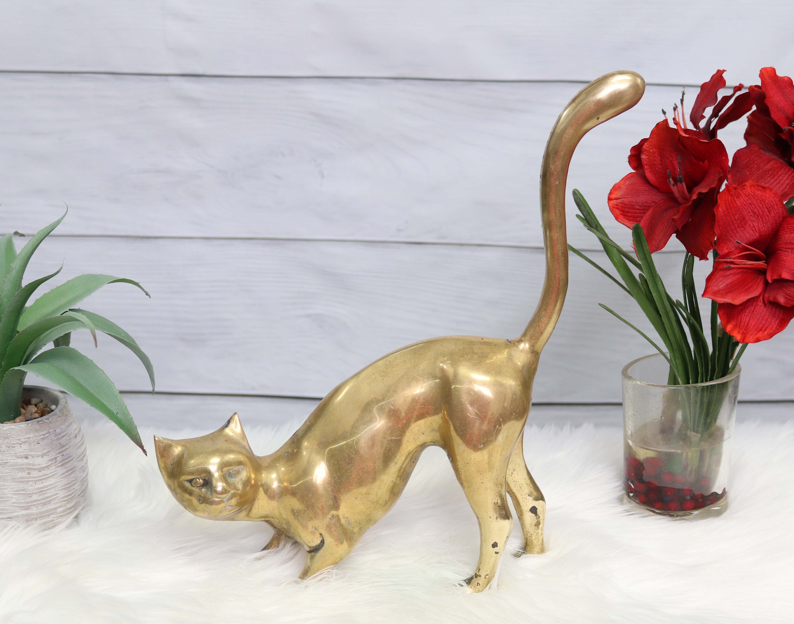 Large Heavy Brass Cat Figure, MCM Cat, Brass Cat Figurine Cat Lover ...