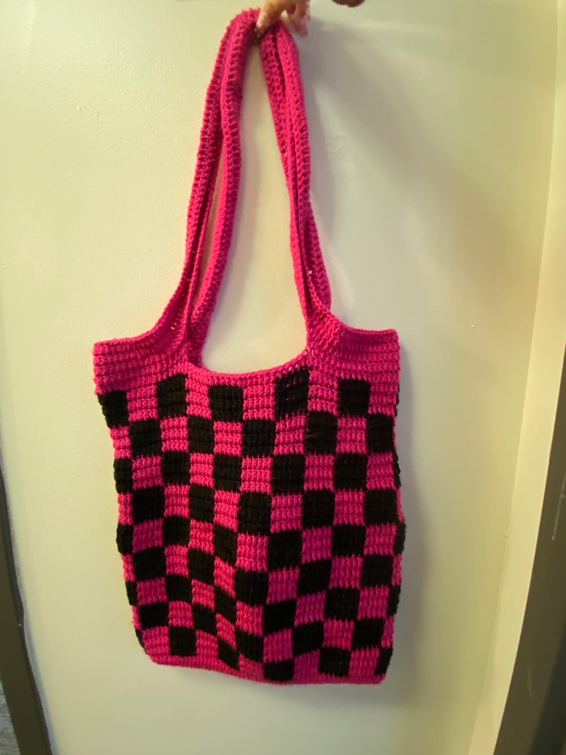 Custom Checkered Crochet Tote Bag With or Without Pockets Crochet Tote ...