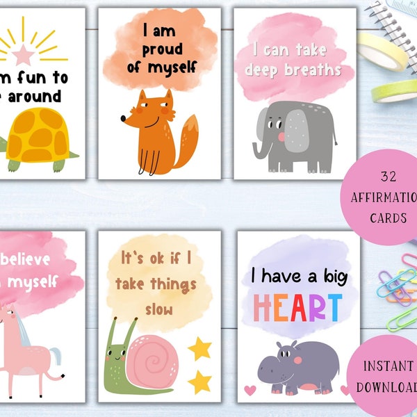 Positive Affirmation Cards for Kids / 40 Affirmations Printable Cards ...