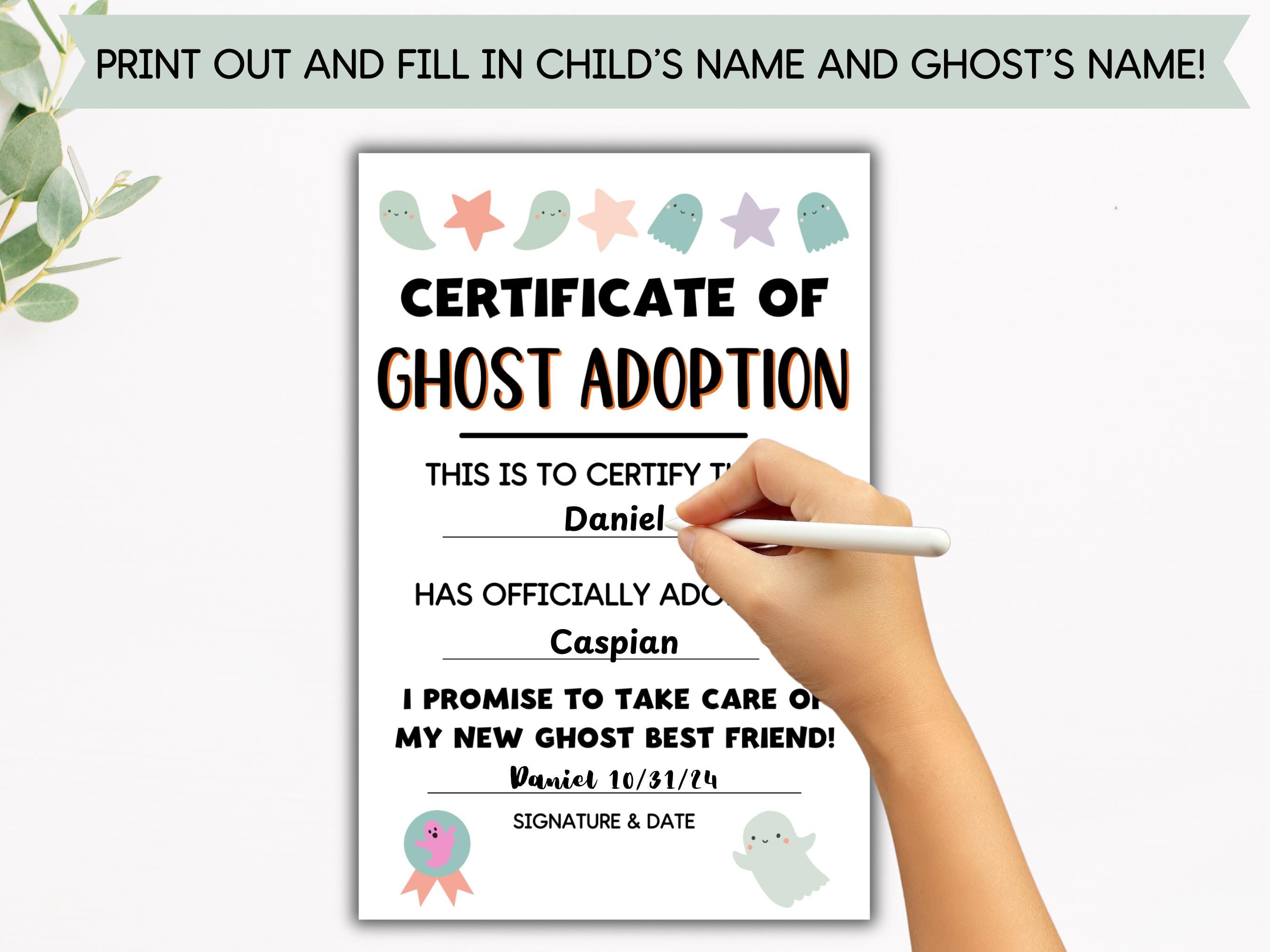 Adopt a Ghost, Adopt a Ghost Sign, Pet Ghost, Ghost Certificate, Ghost ...