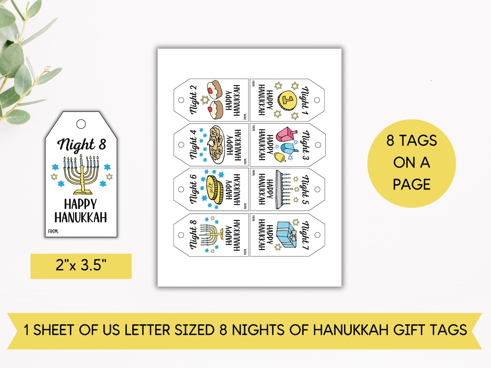 8 Nights of Hanukkah Gift Tags Printable, Hanukkah Printable, Happy ...