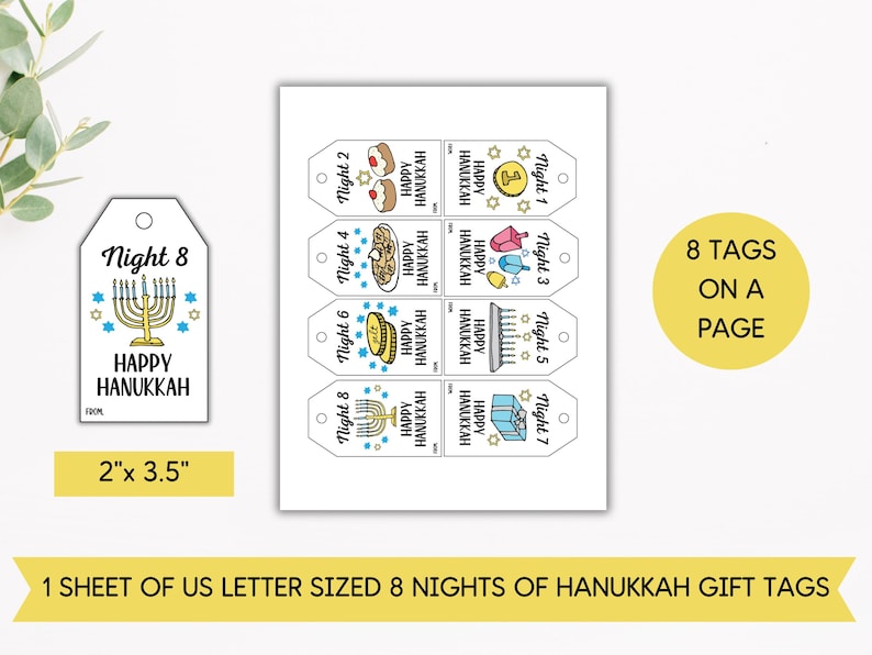 8 Nights of Hanukkah Gift Tags Printable, Hanukkah Printable, Happy ...