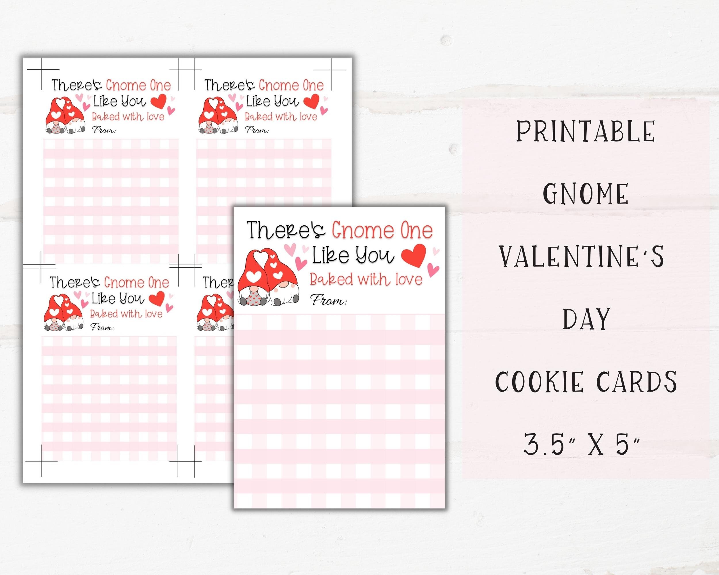 Gnome Valentine Printable Cookie Card Gnome Valentine Tag Instant ...