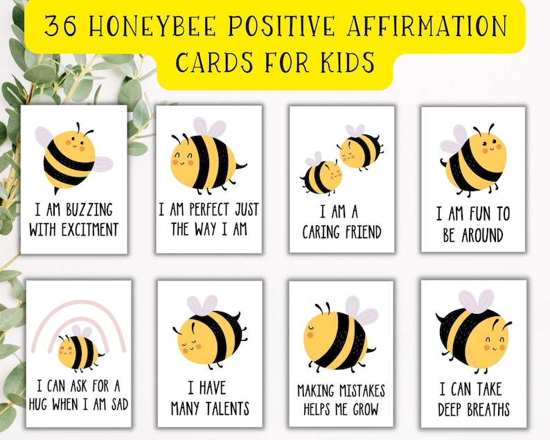 Honeybee Positive Affirmation Cards for Kids | Printable Affirmation ...