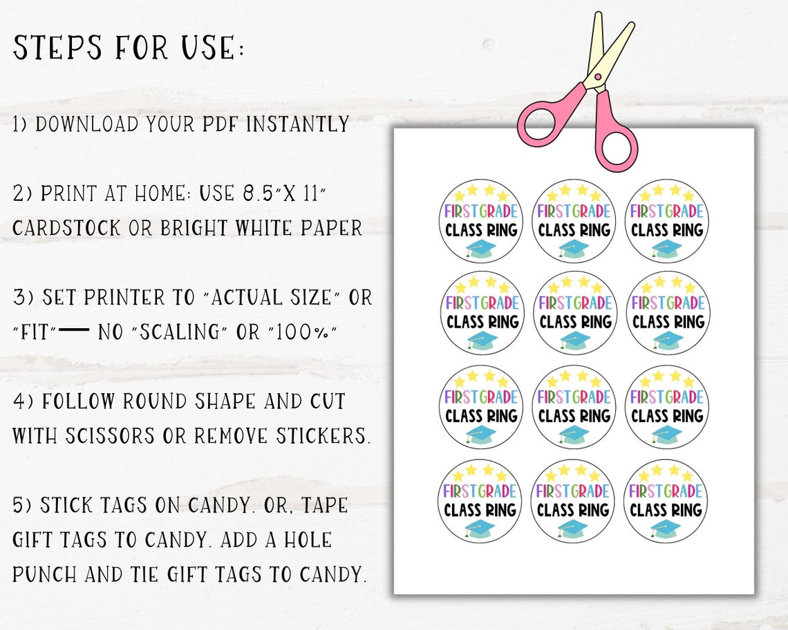 First Grade Graduation Class Ring Gift Tags or Stickers 1st Grade ...