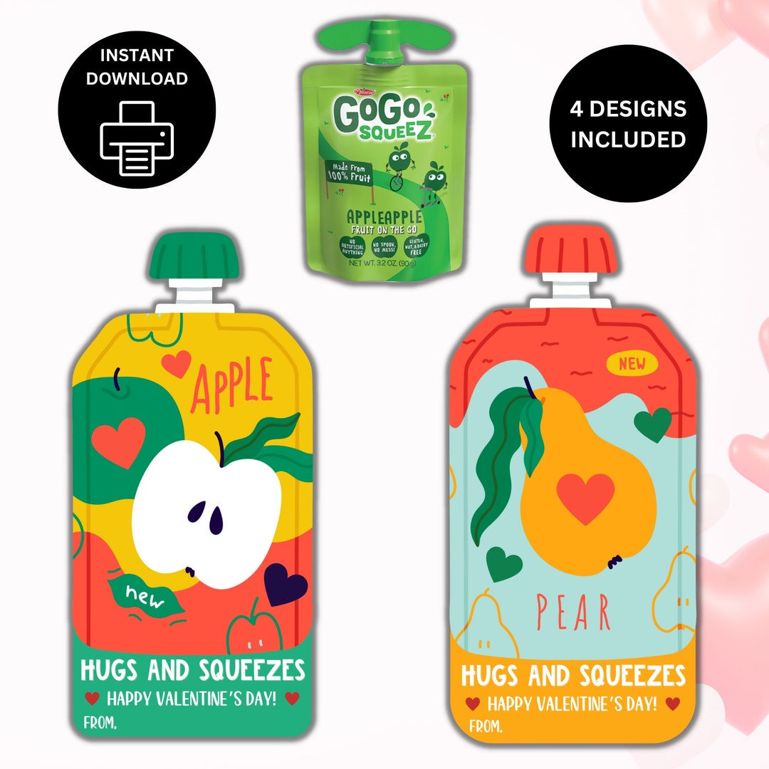 Printable Squeeze Pouch Valentine, Fruit Pouch Valentine, Applesauce ...