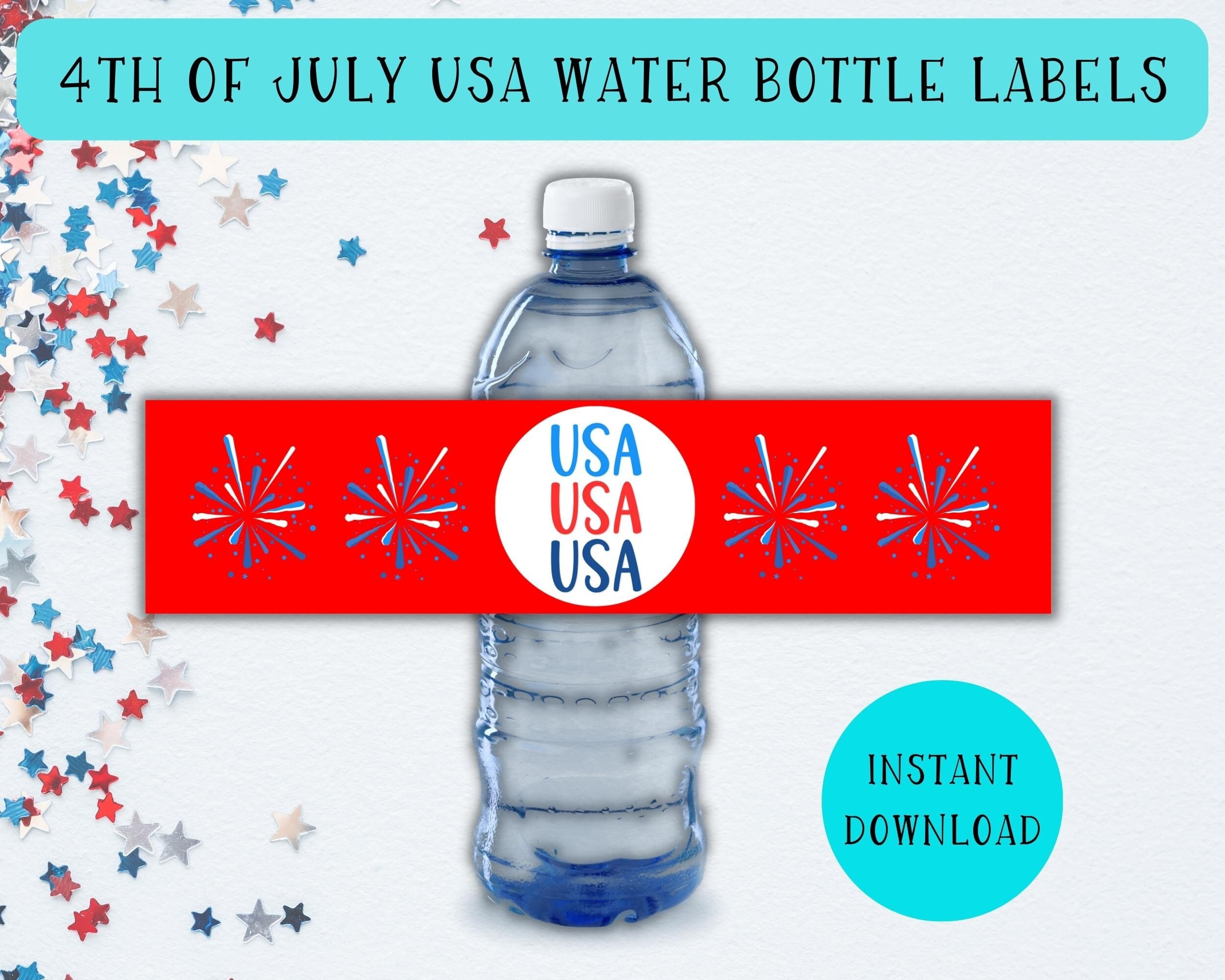 4th of July USA Water Bottle Label | Water Bottle Stickers | Patriotic ...