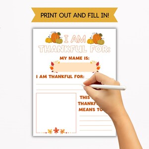 I Am Thankful for Printable, Fall Coloring Page, Thankful Activity ...