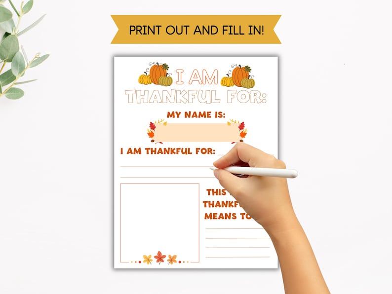 I Am Thankful for Printable, Fall Coloring Page, Thankful Activity ...