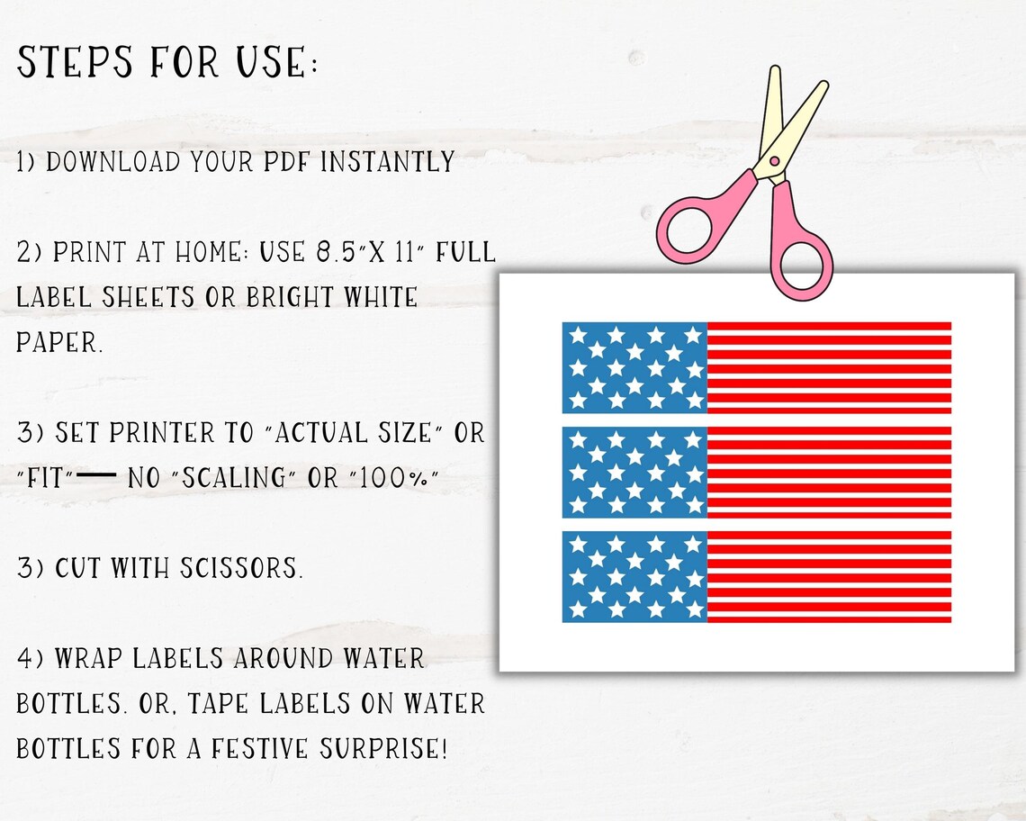 4th of July American Flag Water Bottle Labels | Water Bottle Stickers ...